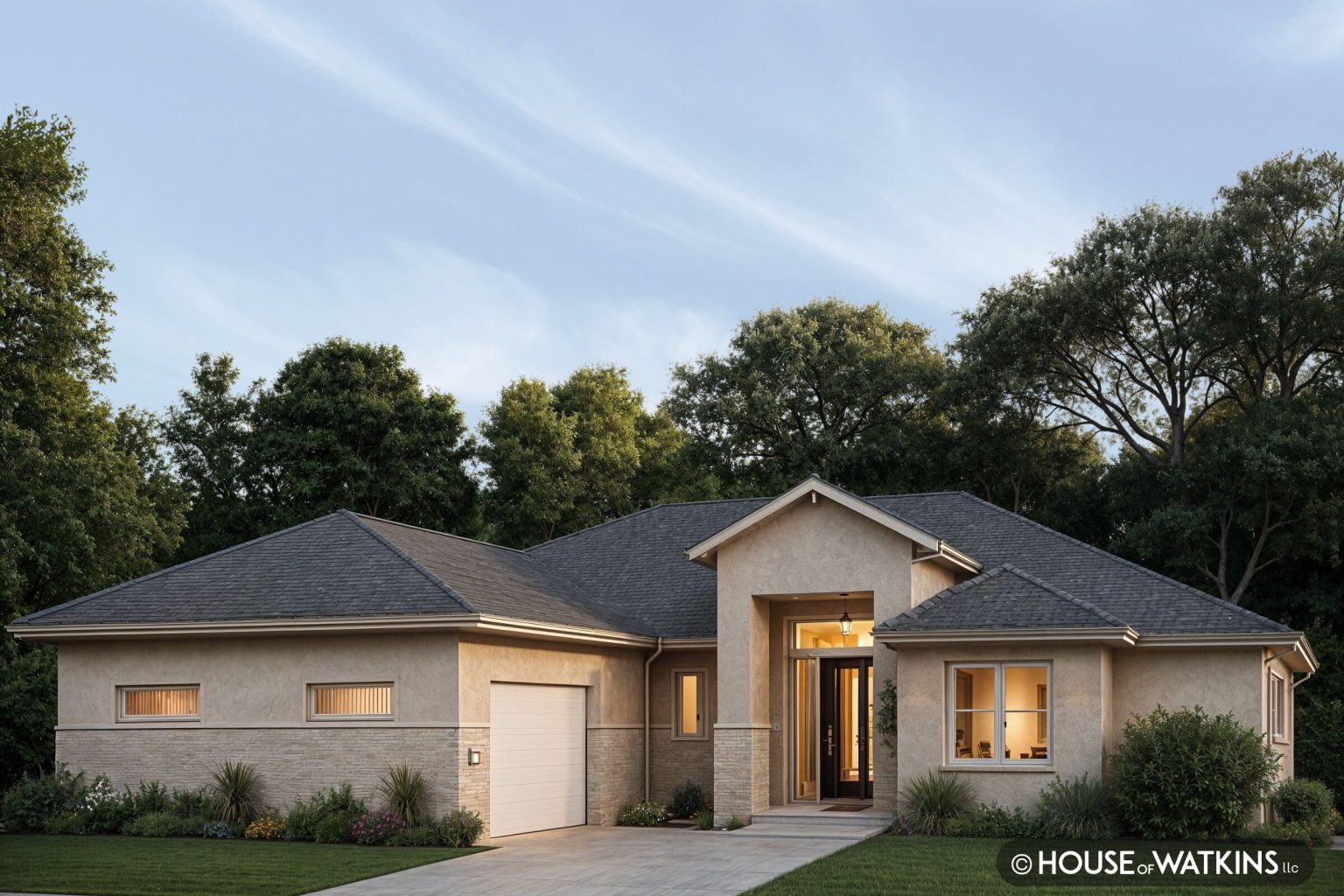 3 Bedroom Ranch House Plan with Office and Side Load Garage