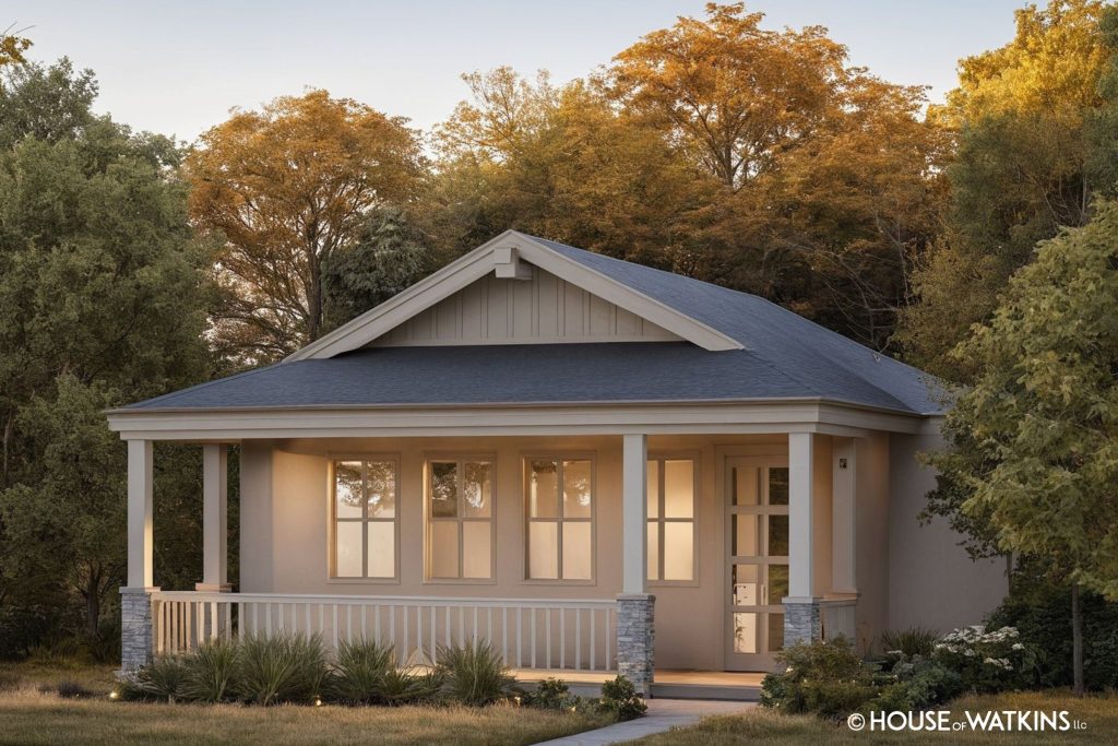 1 Bedroom Cottage ADU House Plans with Front Porch