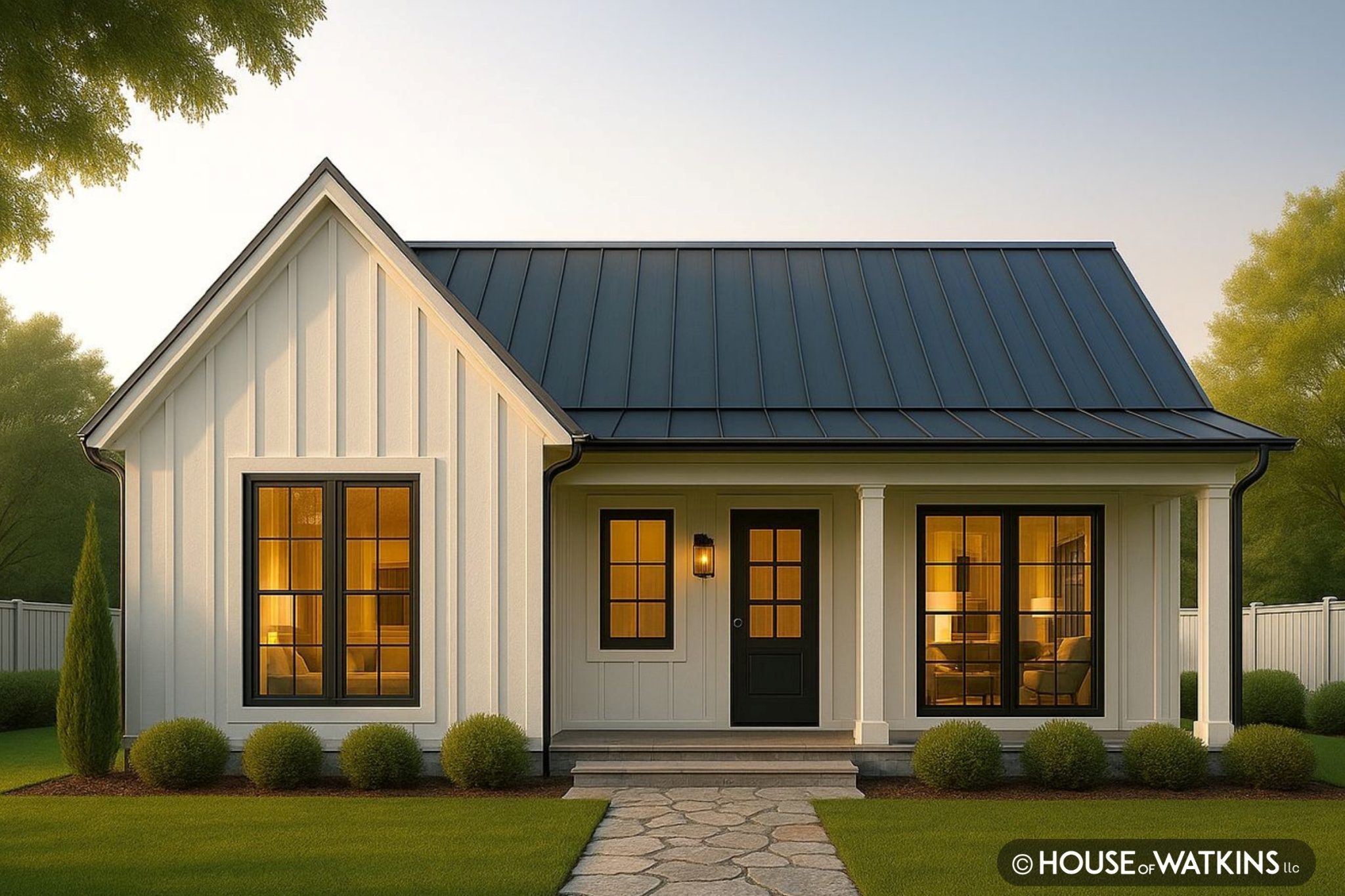 2 Bedroom ADU house plan under 750 sq ft with front porch