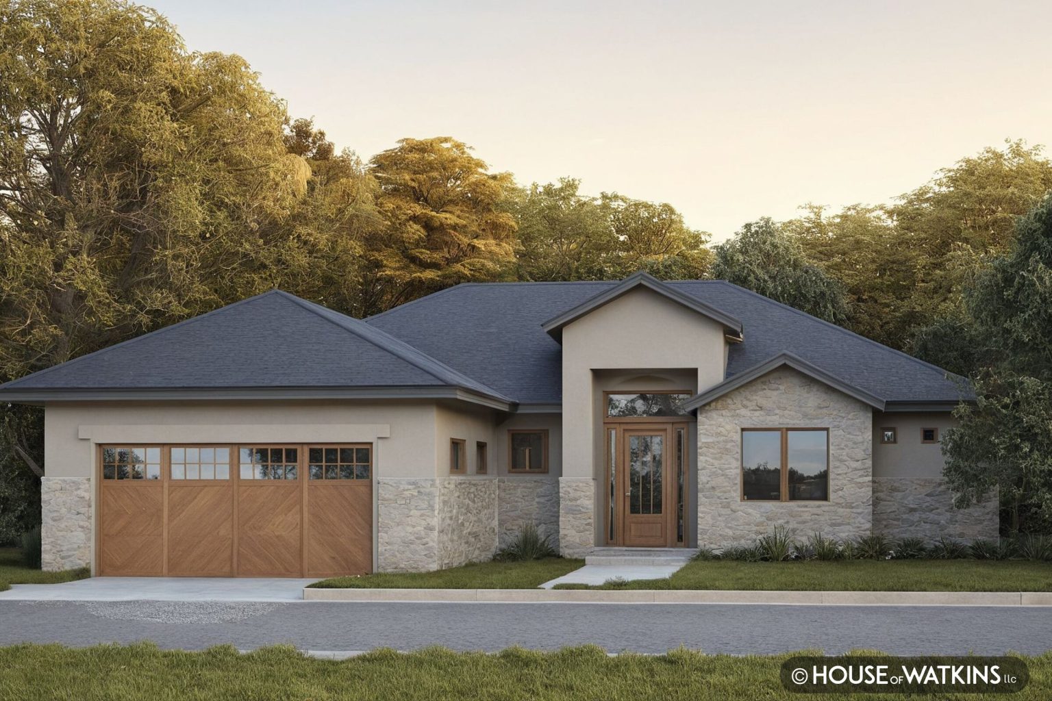 3 Bedroom Ranch House Plan with Office and 2-Car Garage